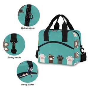 Blueangle Cute Cat Paws Print Insulated Lunch Bag with Detachable Shoulder Strap & Carry Handle, Eco-friendly Cooler Bag Tote Bag,School Lunch Box for Kids,Men,Women