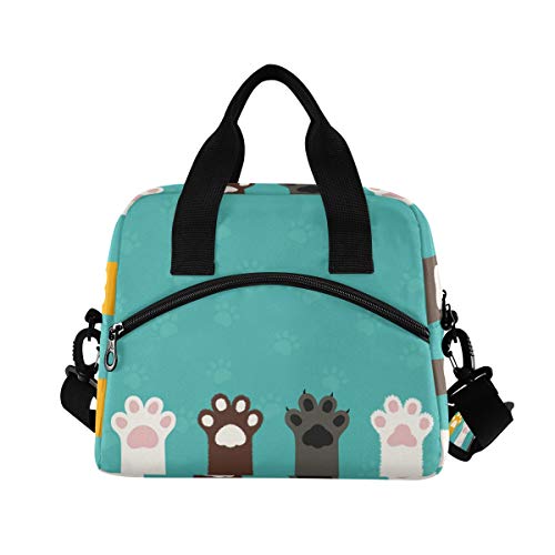 Blueangle Cute Cat Paws Print Insulated Lunch Bag with Detachable Shoulder Strap & Carry Handle, Eco-friendly Cooler Bag Tote Bag,School Lunch Box for Kids,Men,Women