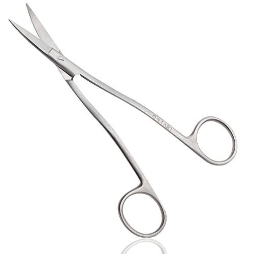 ONTAKI Dual Bent Machine Embroidery Scissors 6.5" - Premium German Steel Applique Fabric Scissors Angled Handle And Curved Razor-Sharp Small Tip For Optimal Precision Stitches, Crafting, Sewing-Silver