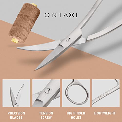 ONTAKI Dual Bent Machine Embroidery Scissors 6.5" - Premium German Steel Applique Fabric Scissors Angled Handle And Curved Razor-Sharp Small Tip For Optimal Precision Stitches, Crafting, Sewing-Silver