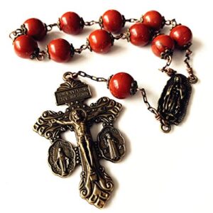 elegantmedical car rosary carnelian beads catholic prayer one decade rosary bracelet bronze pardon cross gift