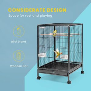 VIVOHOME 30 Inch Height Wrought Iron Bird Cage with Rolling Stand for Parrots Conure Lovebird Cockatiel Black