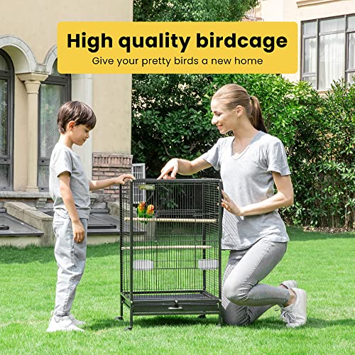 VIVOHOME 30 Inch Height Wrought Iron Bird Cage with Rolling Stand for Parrots Conure Lovebird Cockatiel Black