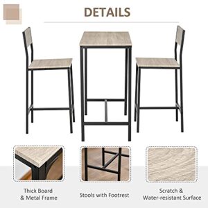 HOMCOM 3 Piece Industrial Bar Table Set, Counter Height Kitchen Dining Set with Bar Stool for Small Space, for Dining Room, Living Room, Apartment