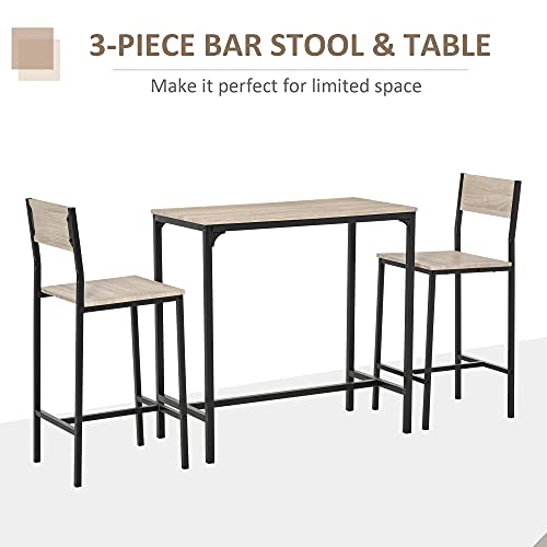 HOMCOM 3 Piece Industrial Bar Table Set, Counter Height Kitchen Dining Set with Bar Stool for Small Space, for Dining Room, Living Room, Apartment