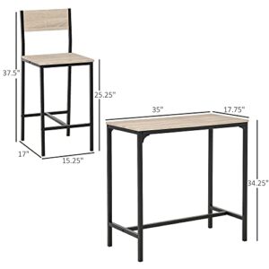 HOMCOM 3 Piece Industrial Bar Table Set, Counter Height Kitchen Dining Set with Bar Stool for Small Space, for Dining Room, Living Room, Apartment