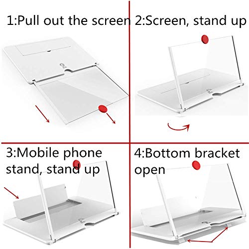 3D Screen Magnifier Amplifier, HD Amplifier Projector for Movies, Videos and Games. Foldable Phone Stand with Screen Amplifier for All Smartphones (White)