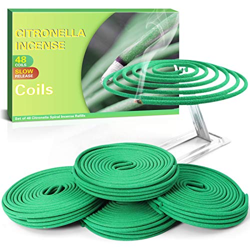 Citronella Coils, 48 PCS Citronella Incense with Coil Holder, Suitable for Outdoor Use, Pool Side, Patio, Porches