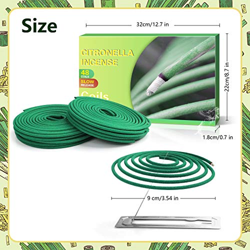 Citronella Coils, 48 PCS Citronella Incense with Coil Holder, Suitable for Outdoor Use, Pool Side, Patio, Porches