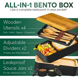 Umami Bento Box Adult Lunch Box with Utensils, 40 oz Large, All-in-One Meal Prep Compartment Lunch Box Containers for Men/Women, Cute Leak Proof Bento Box, Lunch Organizer