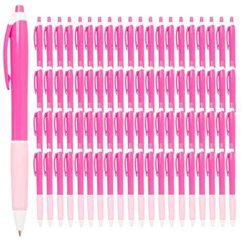 Simply Genius Pens in Bulk - 100 pack of Office Pens - Retractable Ballpoint Pens in Black Ink - Great for Schools, Notebooks, Journals & More (Pink)