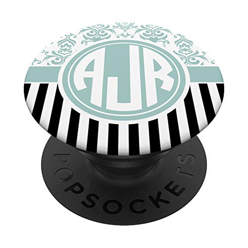 AJR Monogram Gift Blue Damask Initials AJR or ARJ PopSockets Grip and Stand for Phones and Tablets