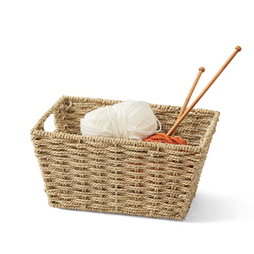 Artera Medium Wicker Storage Baskets - Woven Seagrass Basket for Organizing, Stackable Natural Storage Bins with Handles for Laundry Room, Bathroom, Pantry, Closet, Shelf, 12"x9"x6", Pack (1)