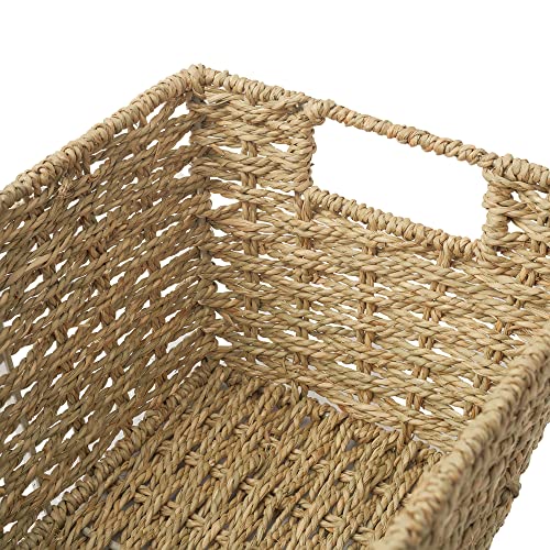 Artera Medium Wicker Storage Baskets - Woven Seagrass Basket for Organizing, Stackable Natural Storage Bins with Handles for Laundry Room, Bathroom, Pantry, Closet, Shelf, 12"x9"x6", Pack (1)