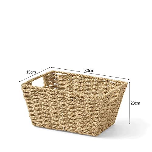 Artera Medium Wicker Storage Baskets - Woven Seagrass Basket for Organizing, Stackable Natural Storage Bins with Handles for Laundry Room, Bathroom, Pantry, Closet, Shelf, 12"x9"x6", Pack (1)