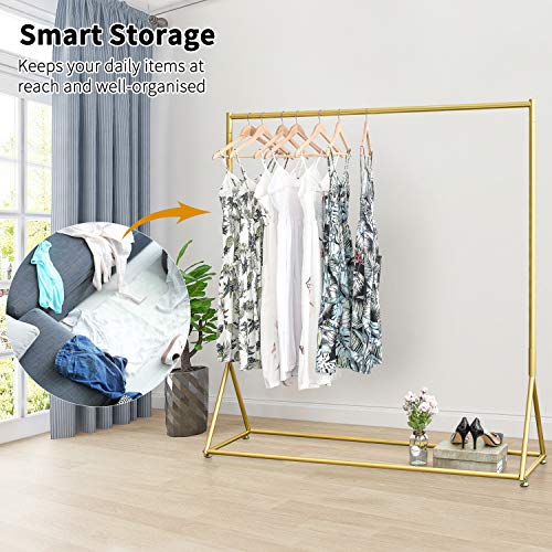 BOSURU Modern Clothes Rack Retail Display Clothes Rack Freestanding Garment Rack Easy Assemble Clothing Rack for Bedroom or Boutiques Gold 59" L