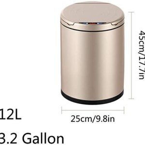 JLDN 12L/3Gallon Touchless Automatic Trash Can Smart, Kitchen Trash Binwith Lid Motion Sensor Garbage Can High-Capacity Waste Dust Bin Adjustable,Gold