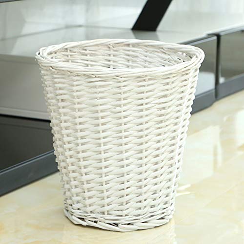 Liex- Willow-Made Trash Can/Uncovered Waste Paper Basket/Sundries Storage Basket/Decorative Basket, for Kitchen Bathroom Bedroom (Size: 28 × 28cm)