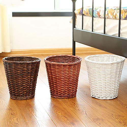 Liex- Willow-Made Trash Can/Uncovered Waste Paper Basket/Sundries Storage Basket/Decorative Basket, for Kitchen Bathroom Bedroom (Size: 28 × 28cm)