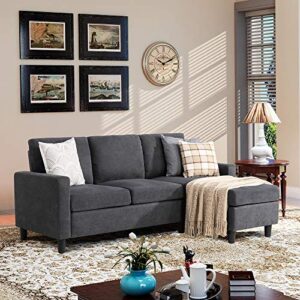 walsunny convertible sectional sofa couch with reversible chaise, l-shaped couch with modern linen fabric for small space (dark grey)