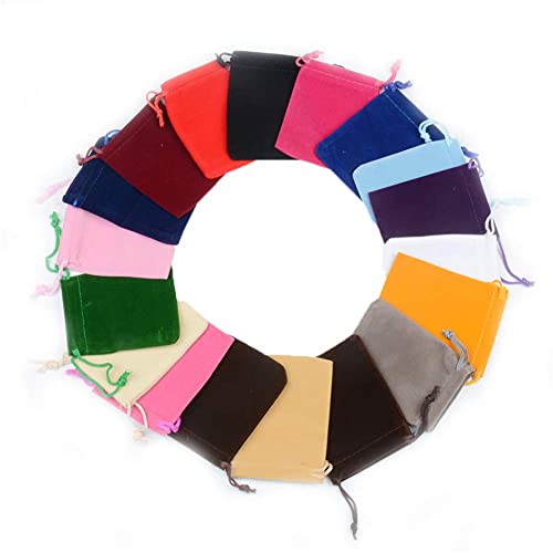 50pcs Velveteen Sack Velvet Cloth Drawstring Bags Jewelry Bags Pouches Small Candy Gift Bags for Christmas Party Wedding Event Supplies Favors Bags Mixed Colors (Dark green, 2.7"x 3.5")