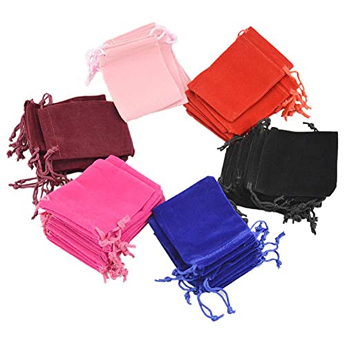 50pcs Velveteen Sack Velvet Cloth Drawstring Bags Jewelry Bags Pouches Small Candy Gift Bags for Christmas Party Wedding Event Supplies Favors Bags Mixed Colors (Dark green, 2.7"x 3.5")