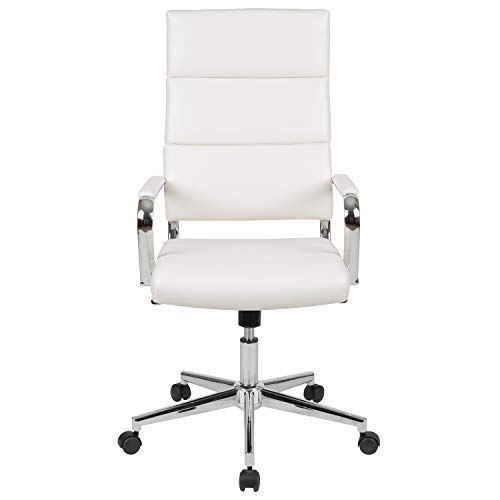 Flash Furniture Hansel High Back White LeatherSoft Contemporary Panel Executive Swivel Office Chair