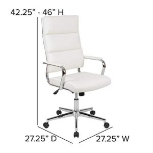 Flash Furniture Hansel High Back White LeatherSoft Contemporary Panel Executive Swivel Office Chair