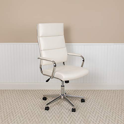 Flash Furniture Hansel High Back White LeatherSoft Contemporary Panel Executive Swivel Office Chair