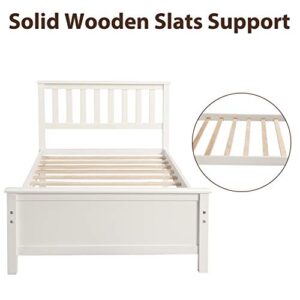 Merax Twin Bed Frame, Platform Bed with Headboard, Footboard and Wood Slat Support, No Box Spring Needed