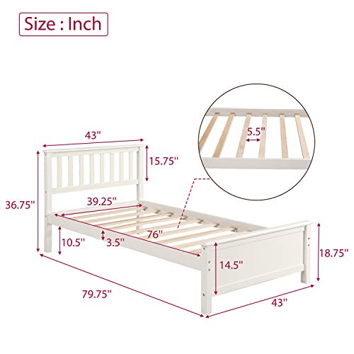 Merax Twin Bed Frame, Platform Bed with Headboard, Footboard and Wood Slat Support, No Box Spring Needed