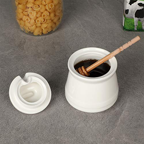 LEETOYI Honey Jar with Lid and Honey Dipper,Ceramic Honey pot,12oz (White)