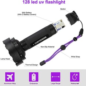 UV Blacklight Flashlight, Super Bright 128 LED Pet Dog Cat Urine Detector light Flashlight for Pet Urine Stains, UV Black light Flashlight for Bed Bugs, Scorpions Hunting