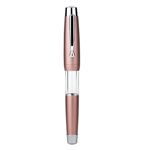 Asvine Mojiang T2 Elastic Piston Fountain Pen, Brown Alloy Acrylic Large-Capacity Ink Pen, Fine Nib with Pen Case