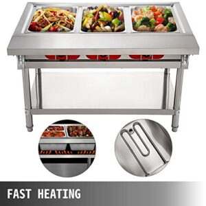 VBENLEM Commercial Electric Food Warmer 3 Pot Steam Table Food Warmer 18 Quart/Pan with Lids with 7 Inch Cutting Board Food Grade Stainless Steel Steam Table Serving Counter 110V 1500W for Restaurant