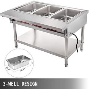 VBENLEM Commercial Electric Food Warmer 3 Pot Steam Table Food Warmer 18 Quart/Pan with Lids with 7 Inch Cutting Board Food Grade Stainless Steel Steam Table Serving Counter 110V 1500W for Restaurant