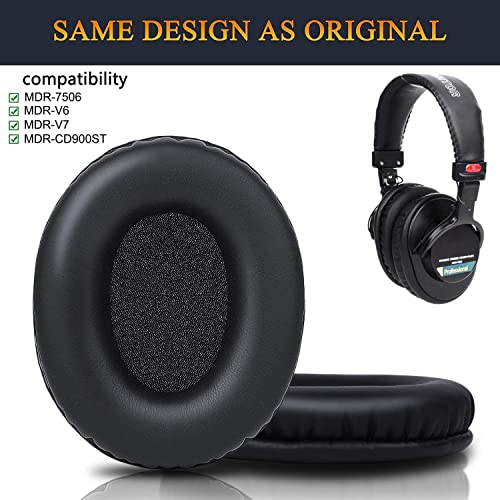 SOULWIT Earpads Replacement for Sony MDR-7506 MDR-V6 MDR-V7 MDR-CD900ST Monitor Headphones, Ear Pads Cushions with Softer Protein Leather, High-Density Foam - Black