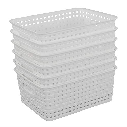 EudokkyNA Plastic Weave Storage Basket, Small Baskets Set of 6, White