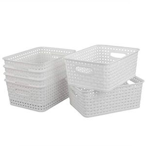 EudokkyNA Plastic Weave Storage Basket, Small Baskets Set of 6, White