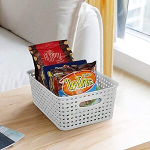 EudokkyNA Plastic Weave Storage Basket, Small Baskets Set of 6, White