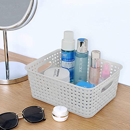 EudokkyNA Plastic Weave Storage Basket, Small Baskets Set of 6, White