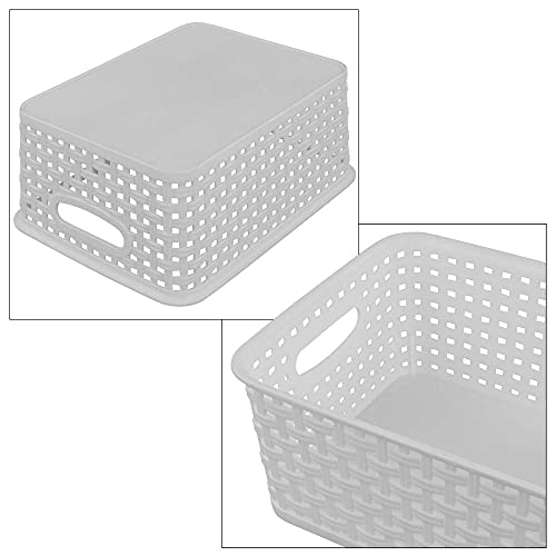 EudokkyNA Plastic Weave Storage Basket, Small Baskets Set of 6, White