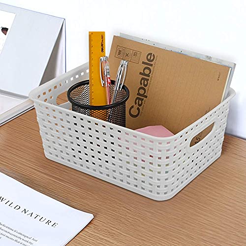 EudokkyNA Plastic Weave Storage Basket, Small Baskets Set of 6, White