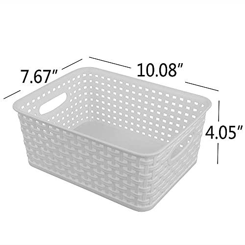 EudokkyNA Plastic Weave Storage Basket, Small Baskets Set of 6, White