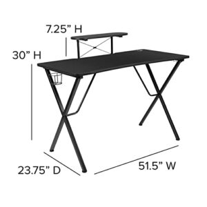 Flash Furniture Mallot Black Gaming Desk with Cup Holder, Headphone Hook, and Monitor/Smartphone Stand