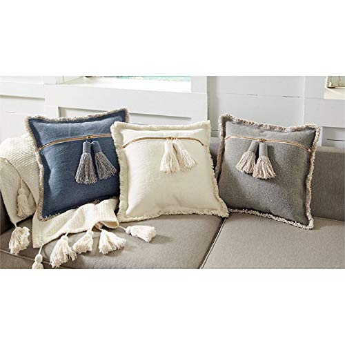 Mud Pie Natural DHURRIE Pillow, 20" x 20", White