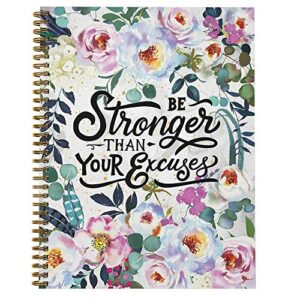 softcover stronger than excuses 8.5" x 11" motivational spiral notebook/journal, 120 college ruled pages, durable gloss laminated cover, gold wire-o spiral. made in the usa