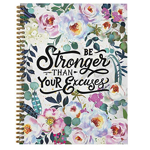 Softcover Stronger Than Excuses 8.5" x 11" Motivational Spiral Notebook/Journal, 120 College Ruled Pages, Durable Gloss Laminated Cover, Gold Wire-o Spiral. Made in the USA