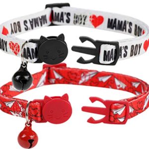 BoomBone 2 Pack Valentines Day Cat Collar Breakaway,Safety Adjustable Collars with Bell for Kitten