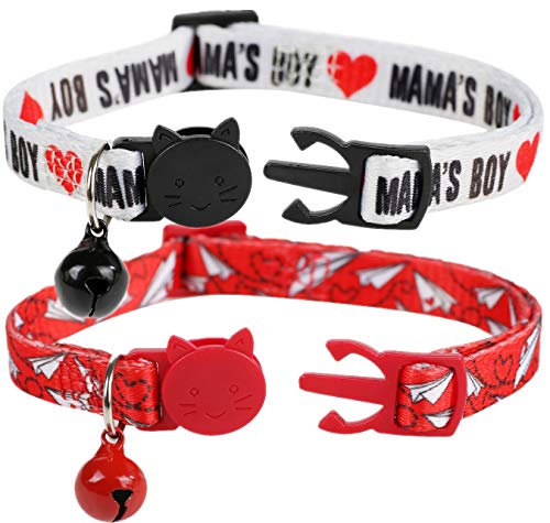 BoomBone 2 Pack Valentines Day Cat Collar Breakaway,Safety Adjustable Collars with Bell for Kitten